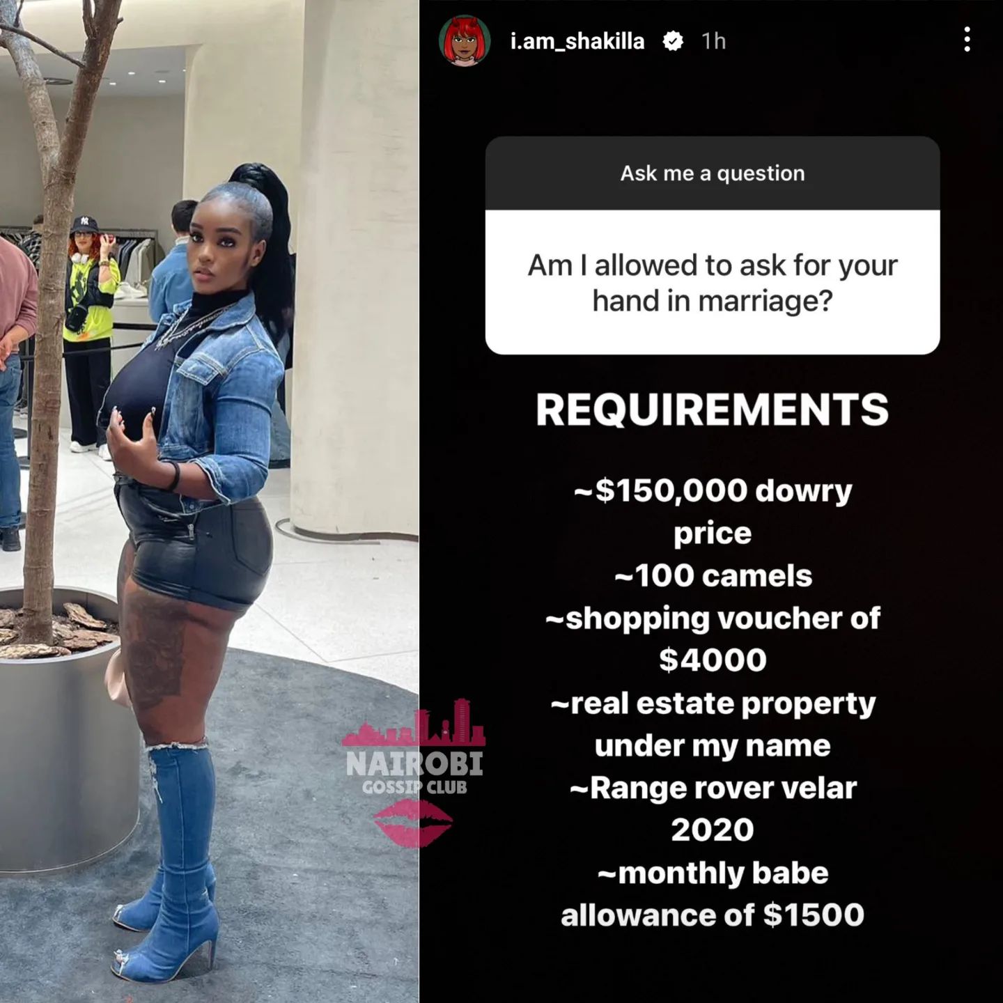 Shakilla Says Her Dowry Is Ksh 20 Million,100 Camels & a 2020 Range ...