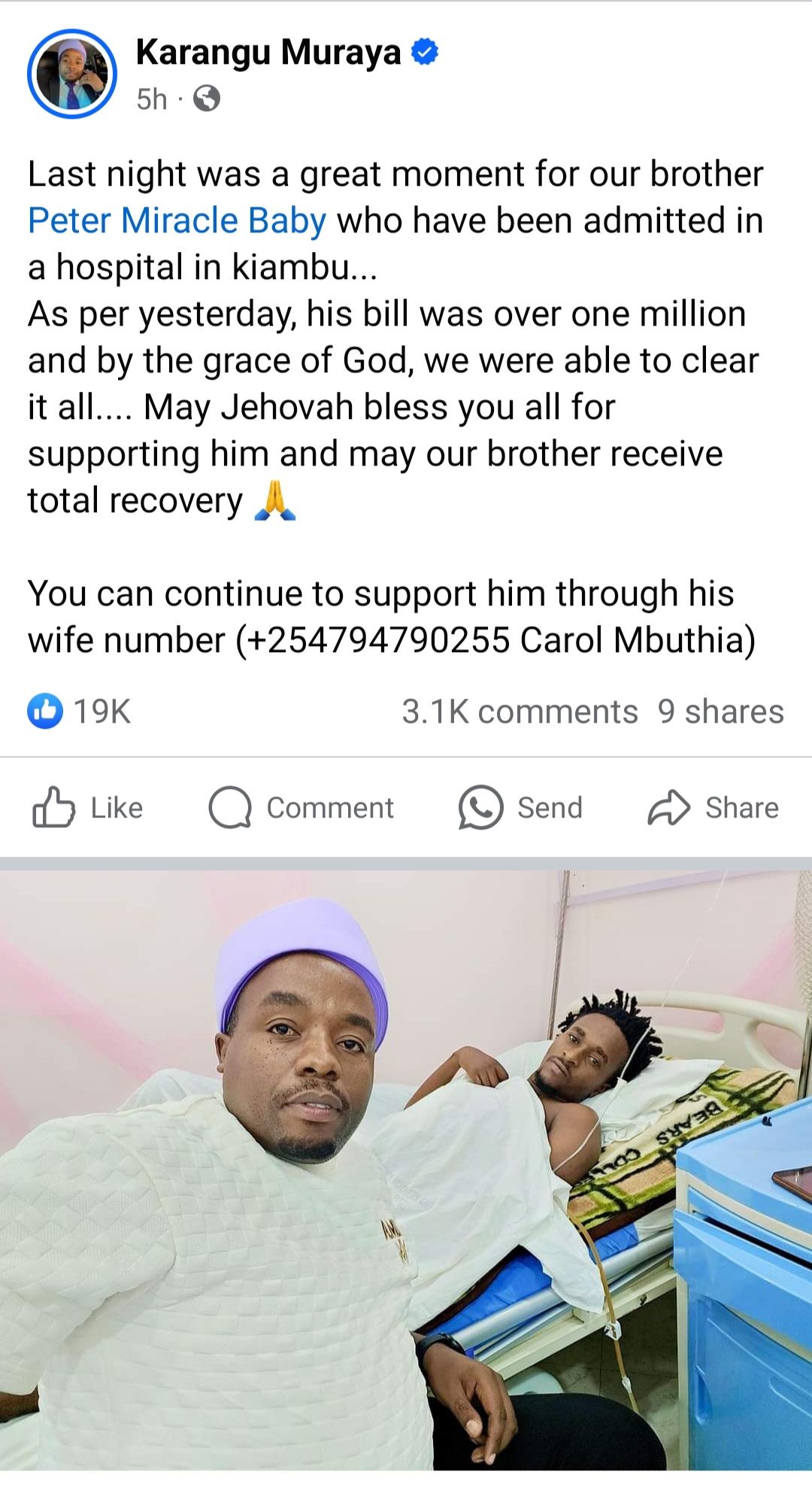 Karangu Muraya Raises Over Ksh 1 Million for Peter Miracle Baby's Hospital Bill